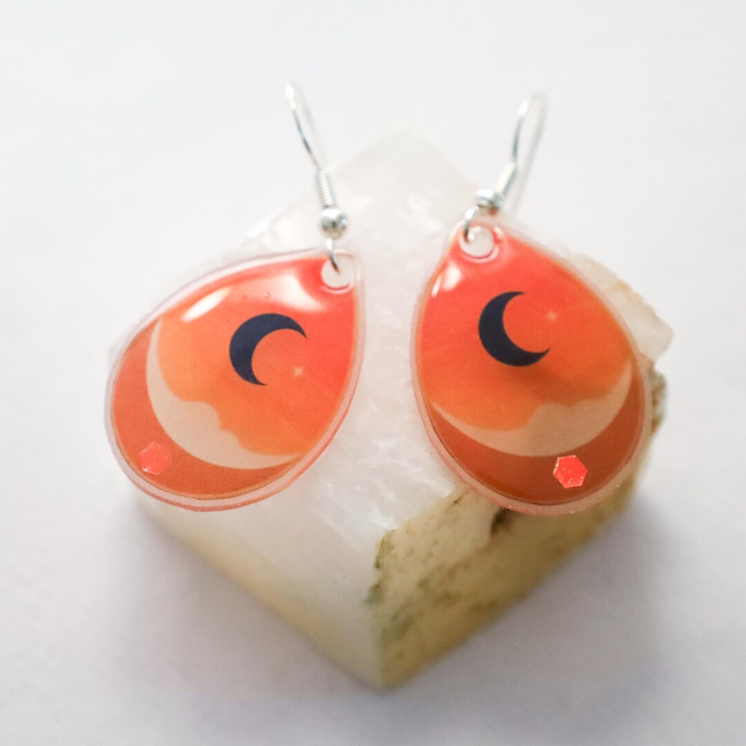 Black Spooky Crescent Moon Festival Earrings Unique Handmade Jewelry ...