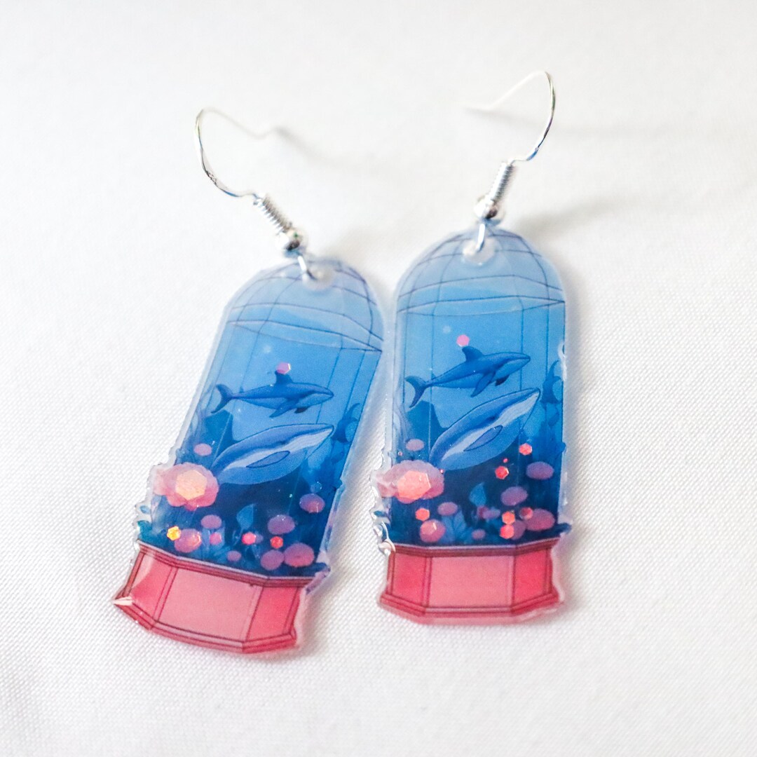 Slice of the Ocean Whale Terrarium Earrings Light Catching Dangle Fun ...