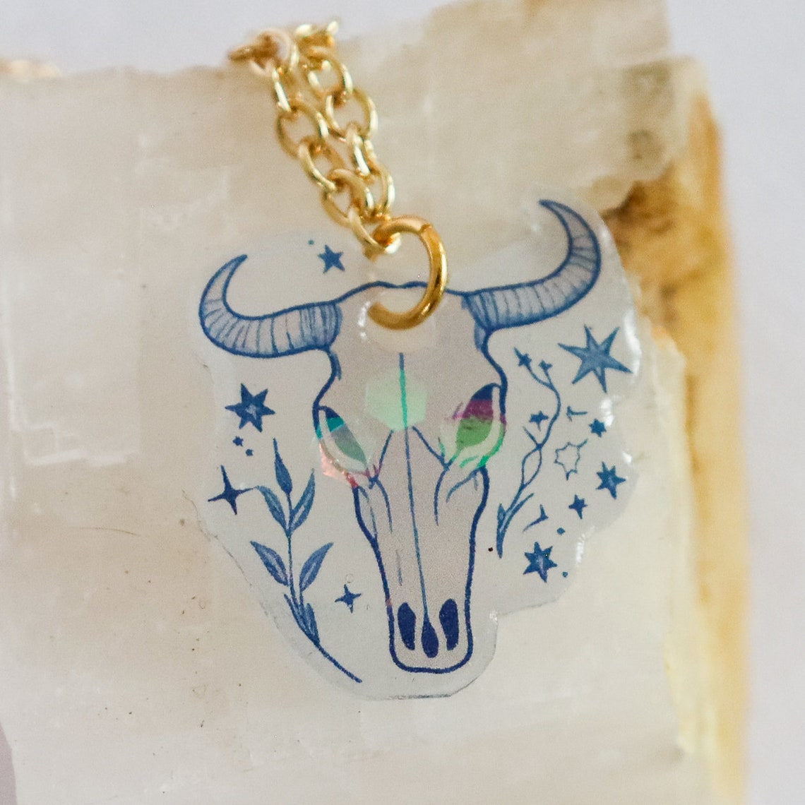 Handmade Western Third Eye Cow Skull Glitter Inlay Resin Necklace - Etsy