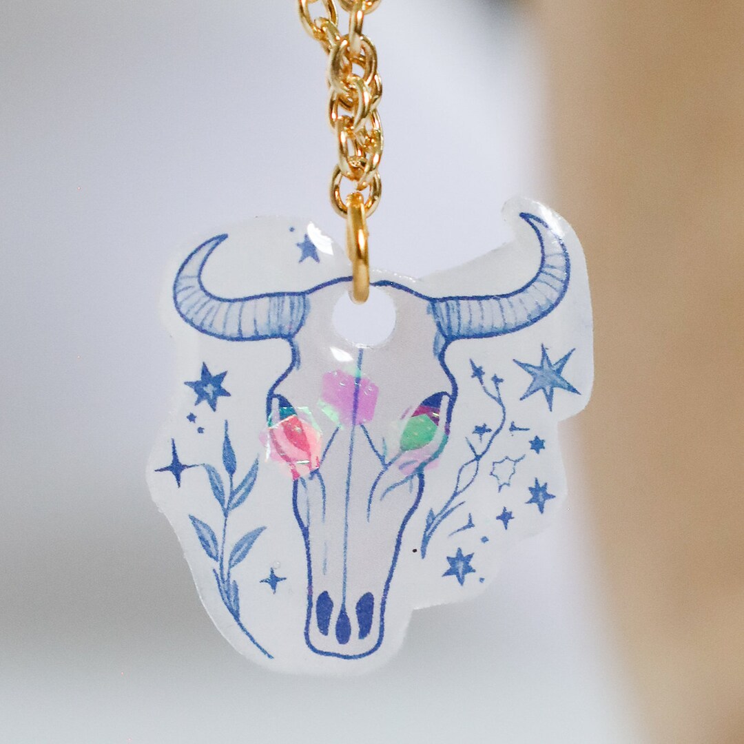 Handmade Western Third Eye Cow Skull Glitter Inlay Resin Necklace - Etsy