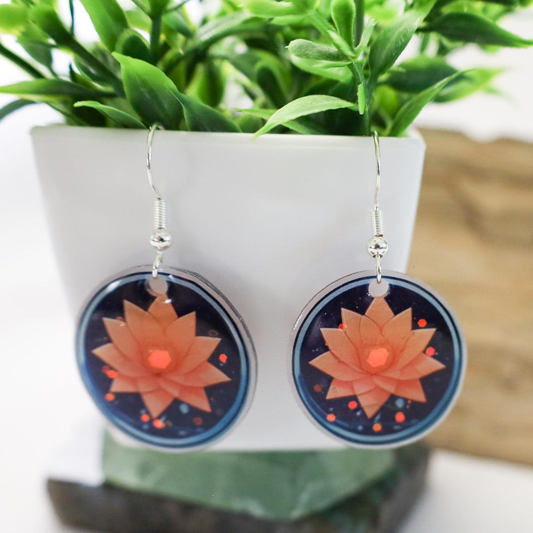 Space Lotus Flower Light Catching Unique Earrings Handmade Festival ...