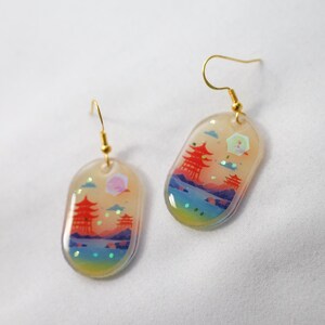 Rainbow Shinto Shrine Sunset Rave Festival Glitter Earrings Unique Gift ...