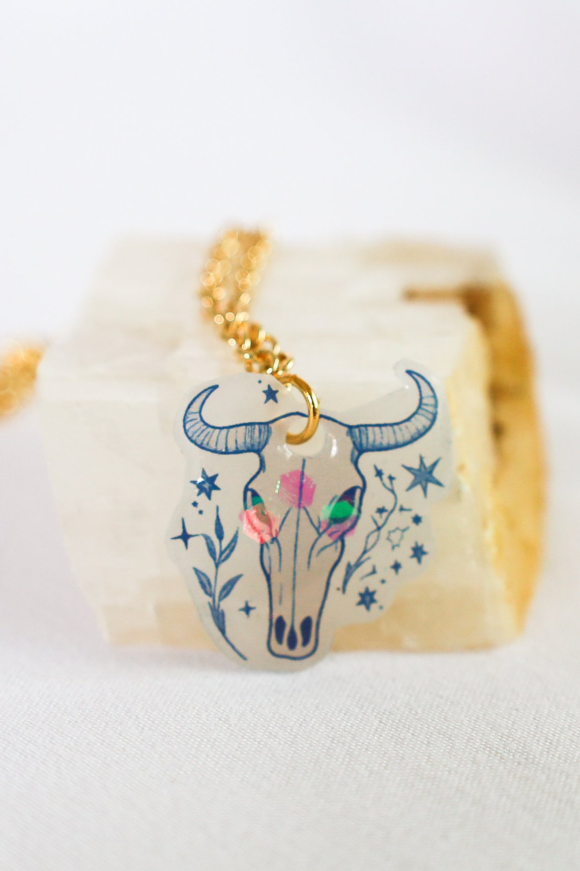 Western Third Eye Cow Skull Glitter Inlay Resin Handmade Jewelry Gift ...