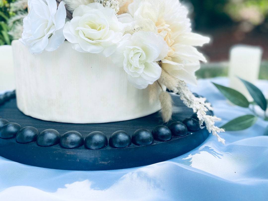 Beaded Cake Stand Reversible Wood Cake Stand, Wedding Cake Stand ...