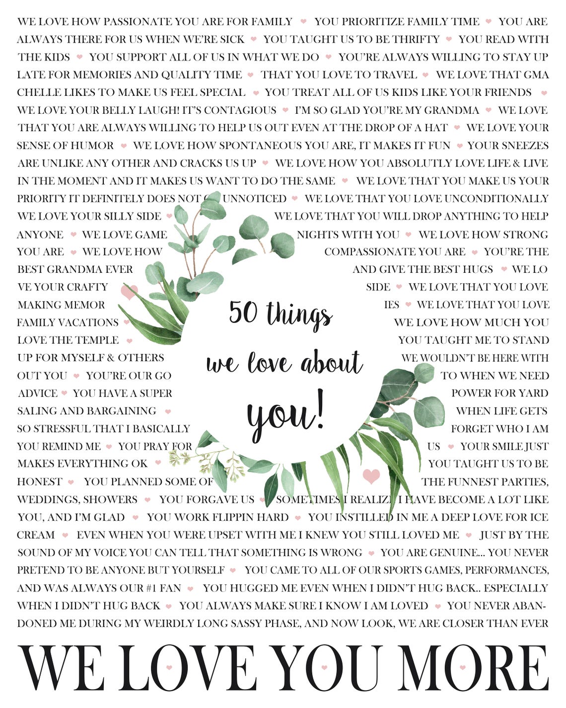 Love Letter Poster 50 Things We Love About You Canvas Wall - Etsy