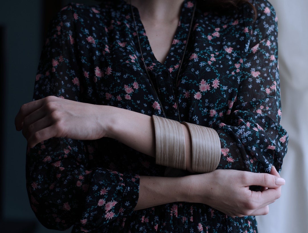 Wooden Wrap Arm Cuff Bracelet - Wide Gray Oak Spiral Cuff - Unique ...