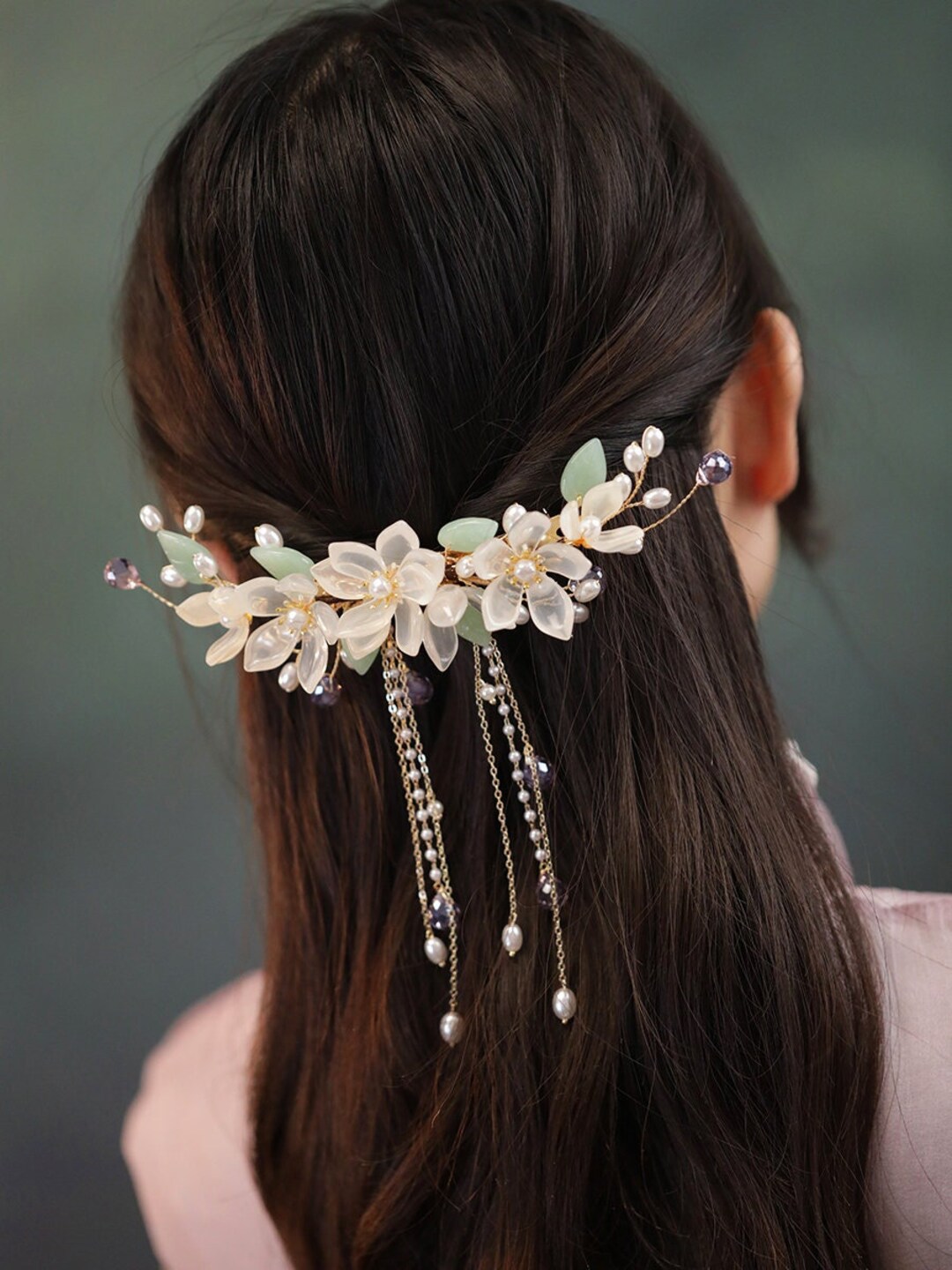 Vintage White Flower Hair Clip Floral Barrette Cheongsam Hair Clip ...