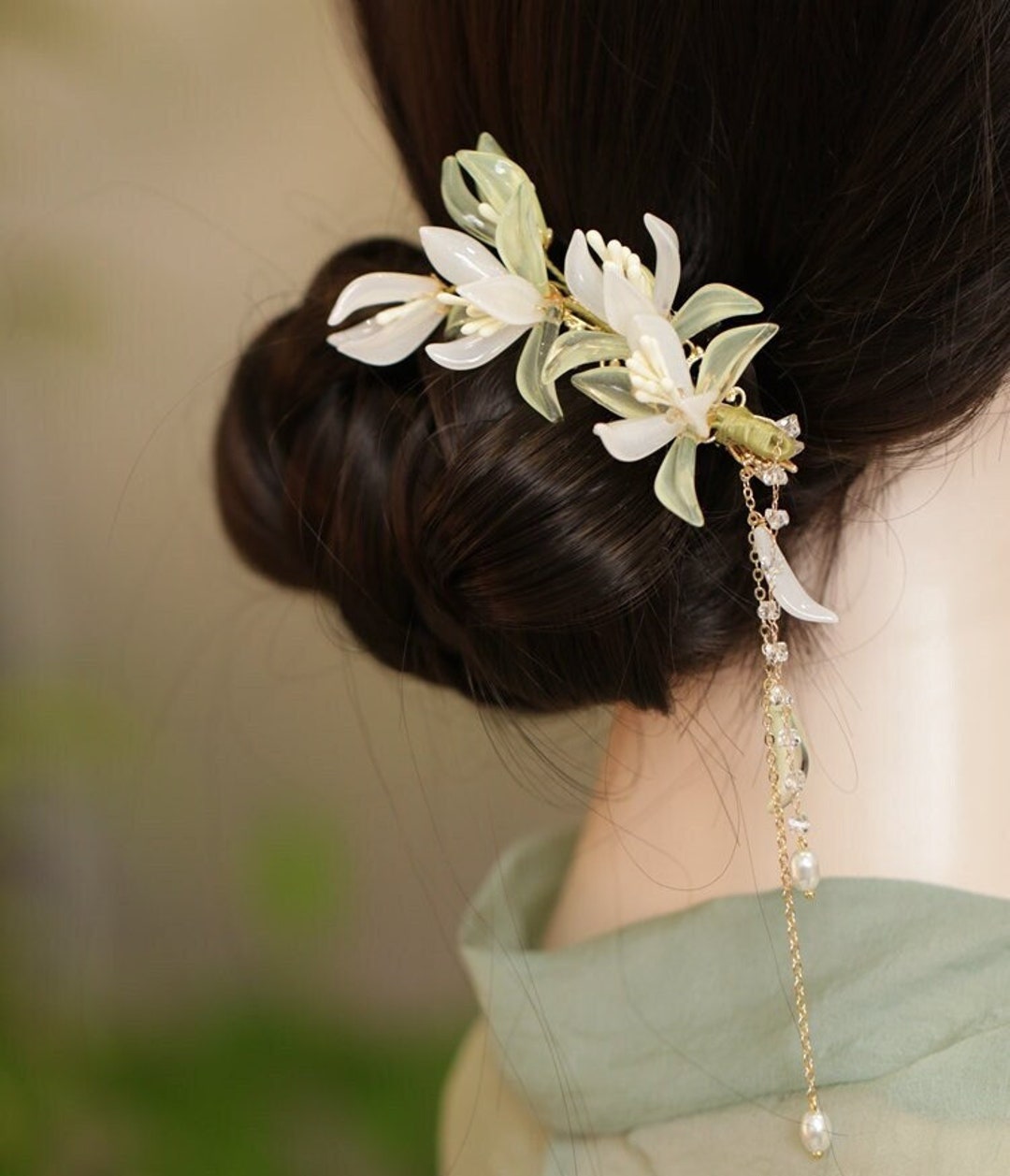 Vintage Magnolia Flower Hair Clip Floral With Tassel Hair Clip White ...