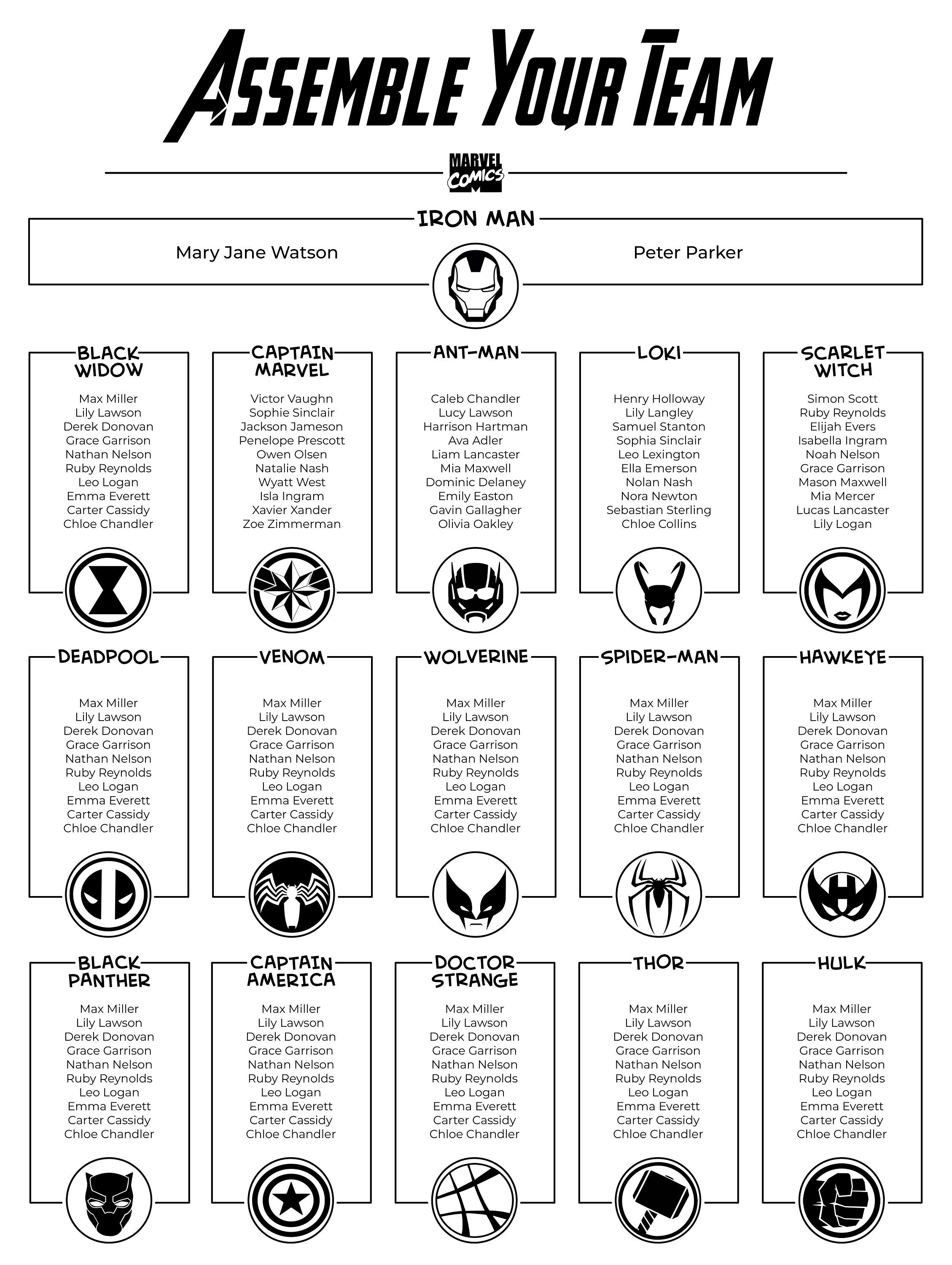 Marvel Superhero Seating Chart Wedding Seating Chart - Etsy