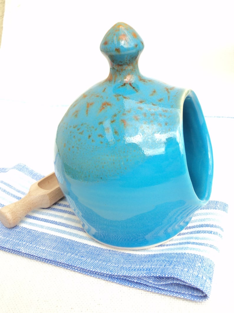 Salt Pig Small in Turquoise Glaze - With Scoop - Etsy UK