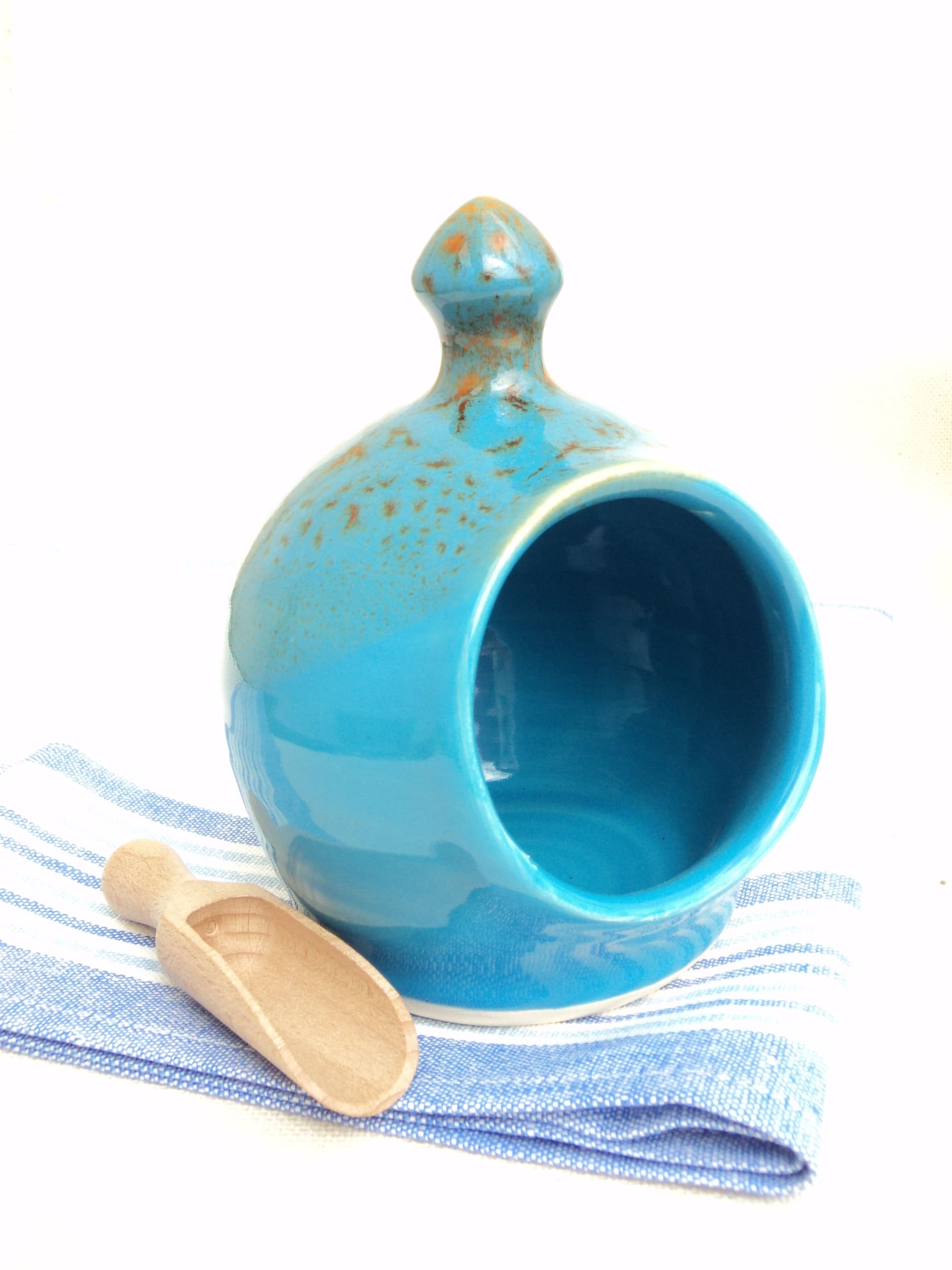 Salt Pig Small in Turquoise glaze with scoop | Etsy