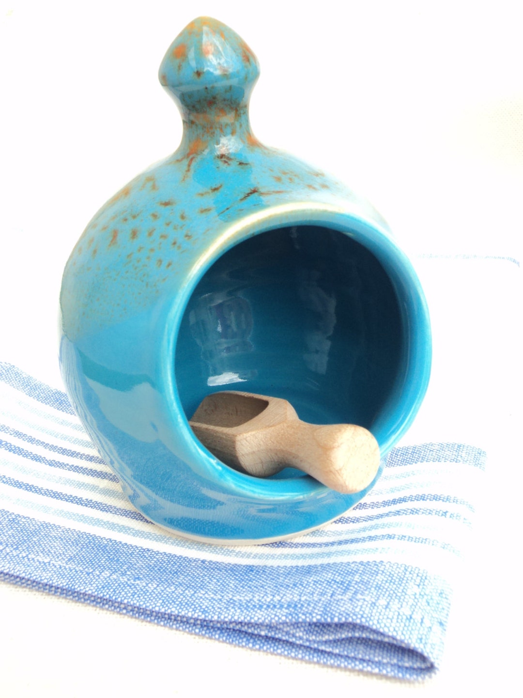 Salt Pig Small in Turquoise Glaze - With Scoop - Etsy