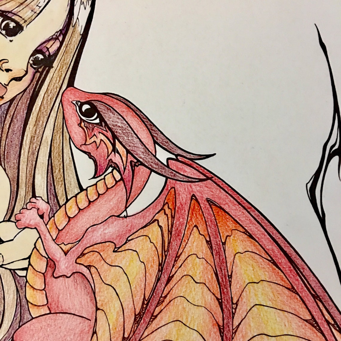 Girl and Dragon Coloring Page | Etsy