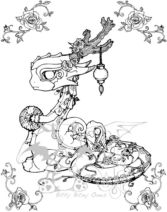Rose Dragons Coloring Page - Etsy New Zealand