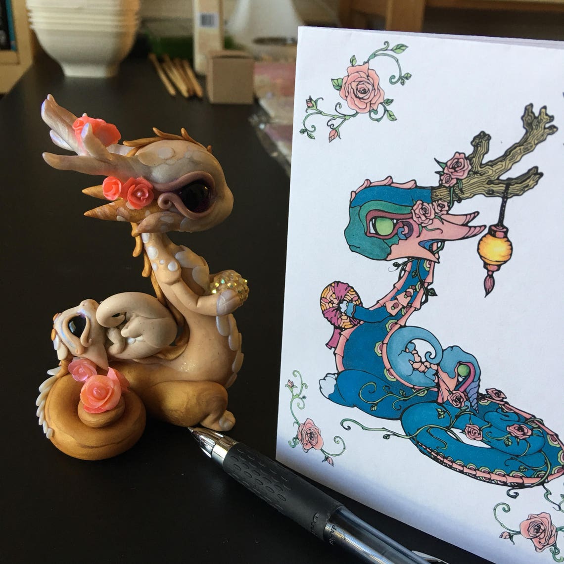 Rose Dragons Coloring Page - Etsy