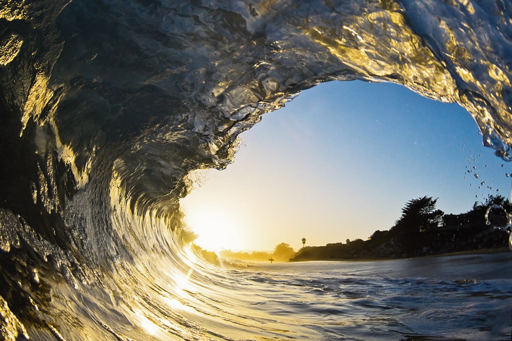 Wave Photo Inside of a Perfect Curling Wave at Sunset in California ...