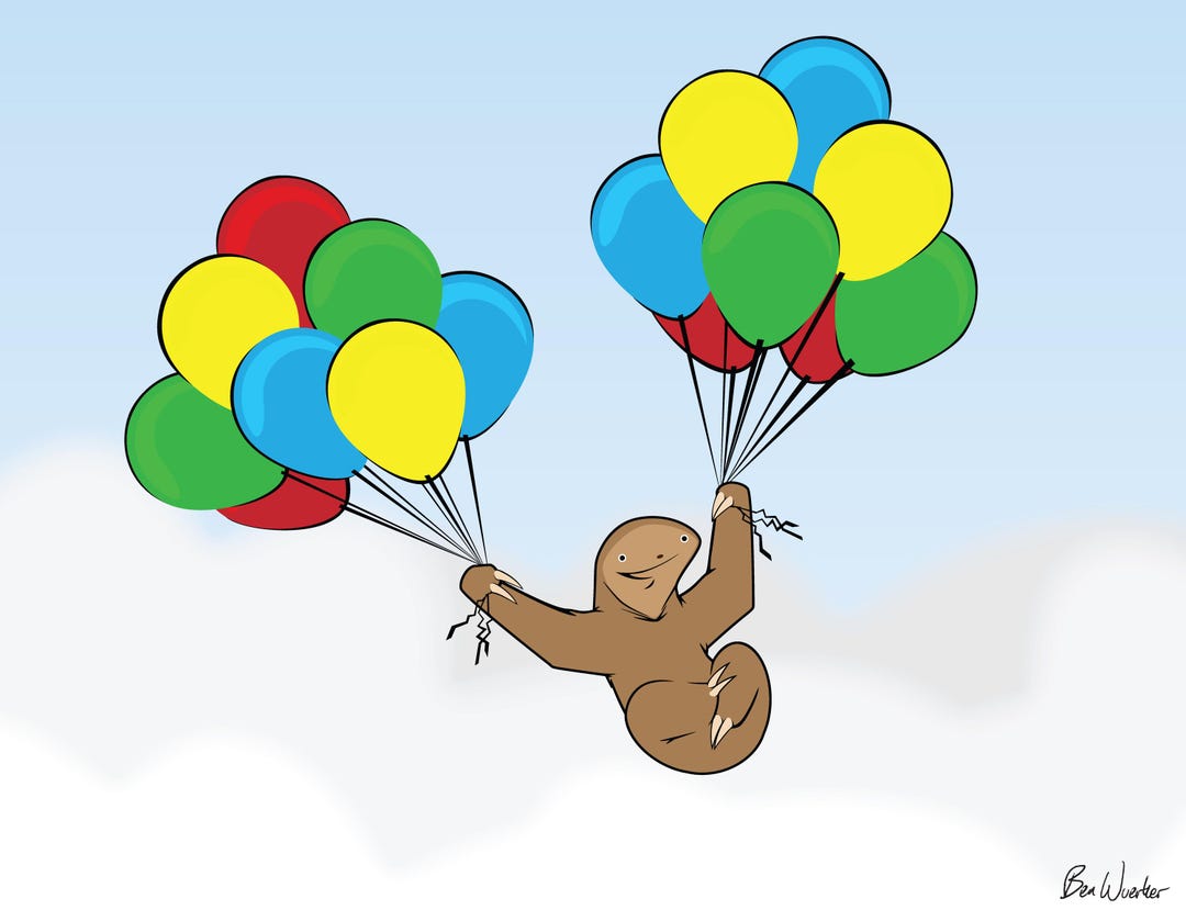 Silky Sky Sloth With Balloons - Etsy