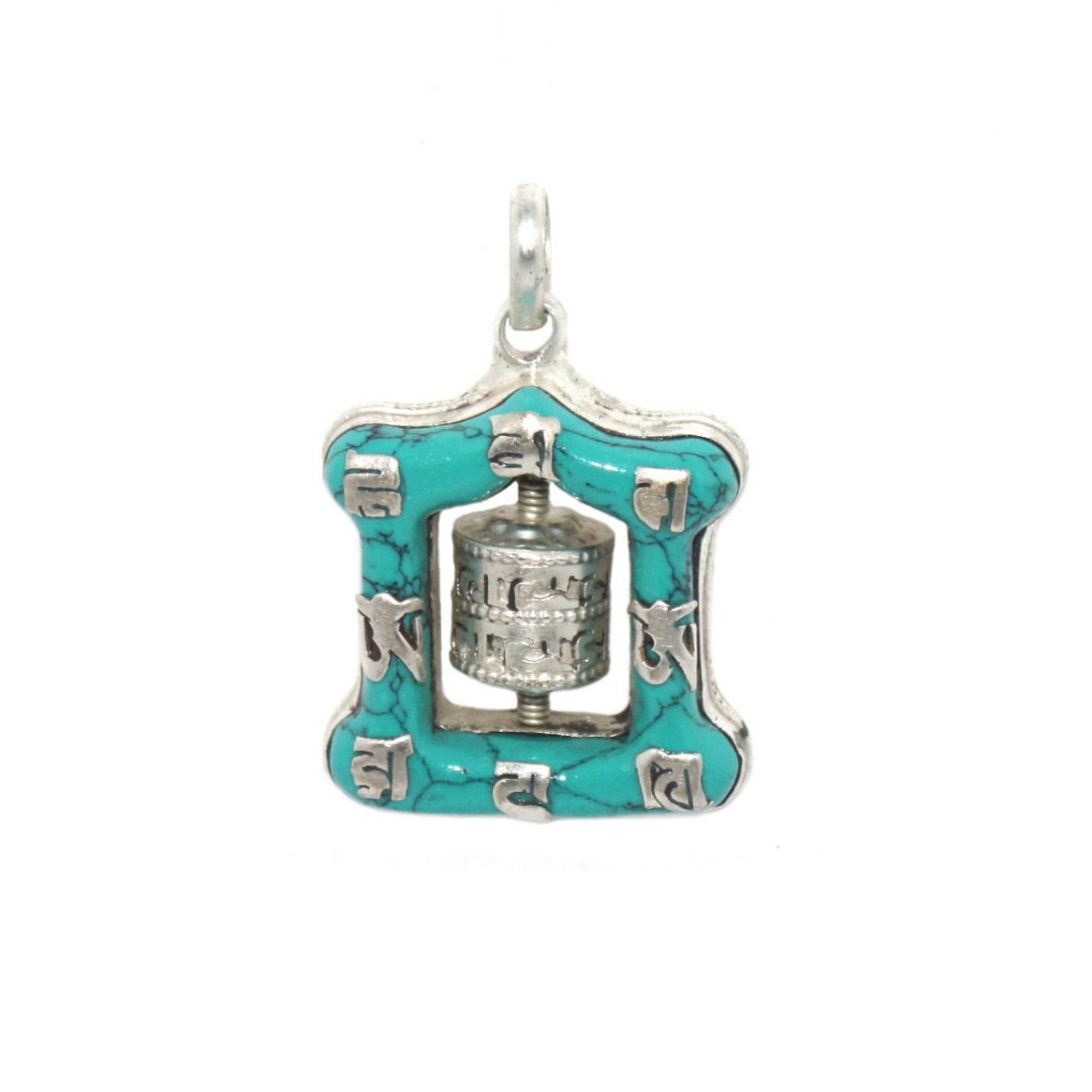 Turquoise Pendant Nepal Pendant Nepalese Pendant Tibetan Pendant Prayer ...