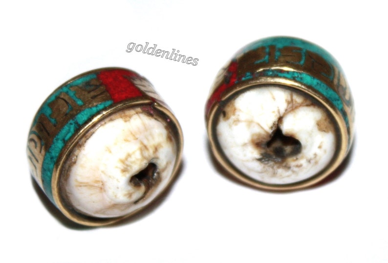Conch Shell Brass Coral Beads Handmade Beads (2 Beads) Nepalese Beads ...