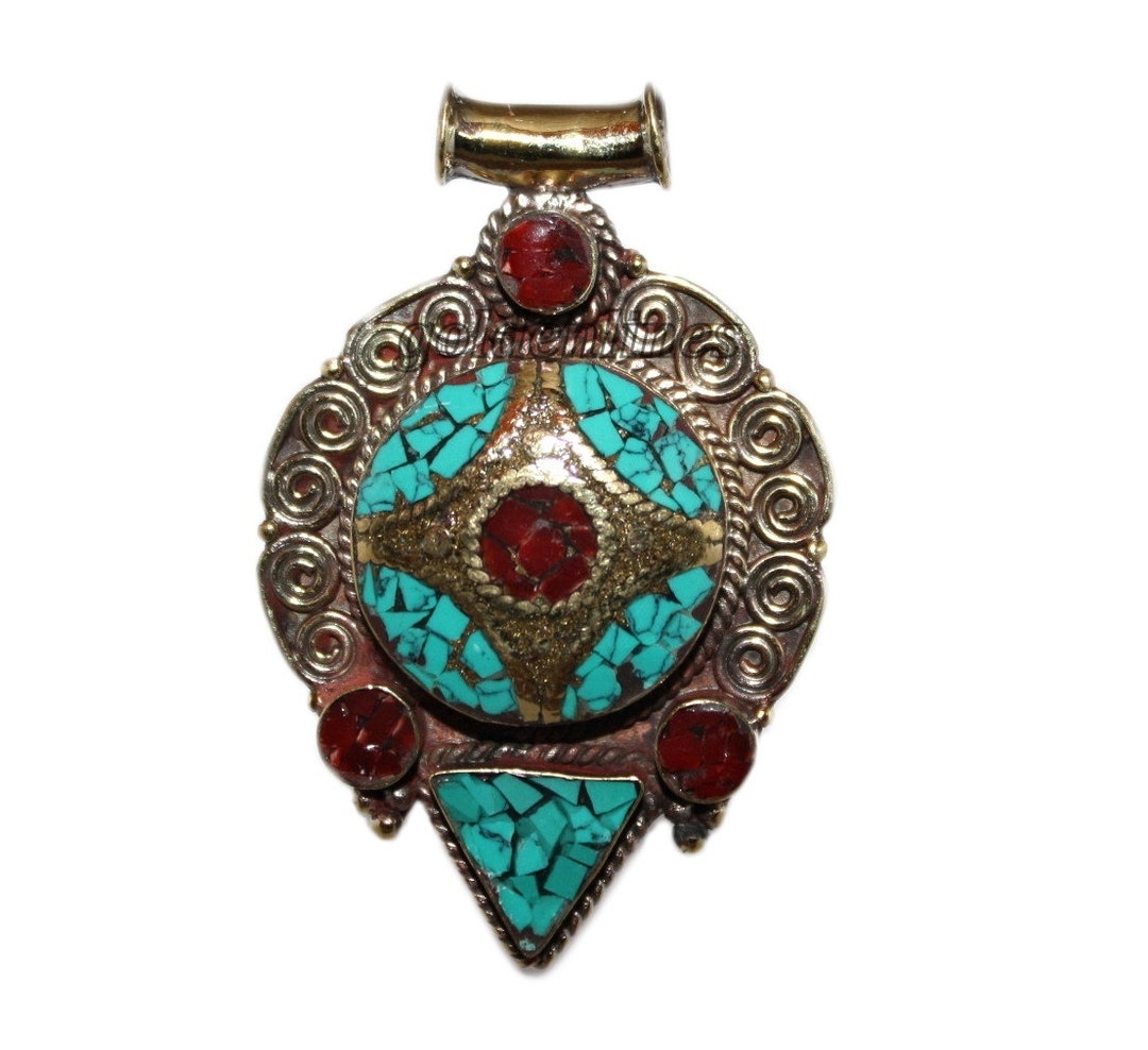 Turquoise Pendant Nepal Pendant Tibet Pendant Tibetan Pendant Bohemian ...