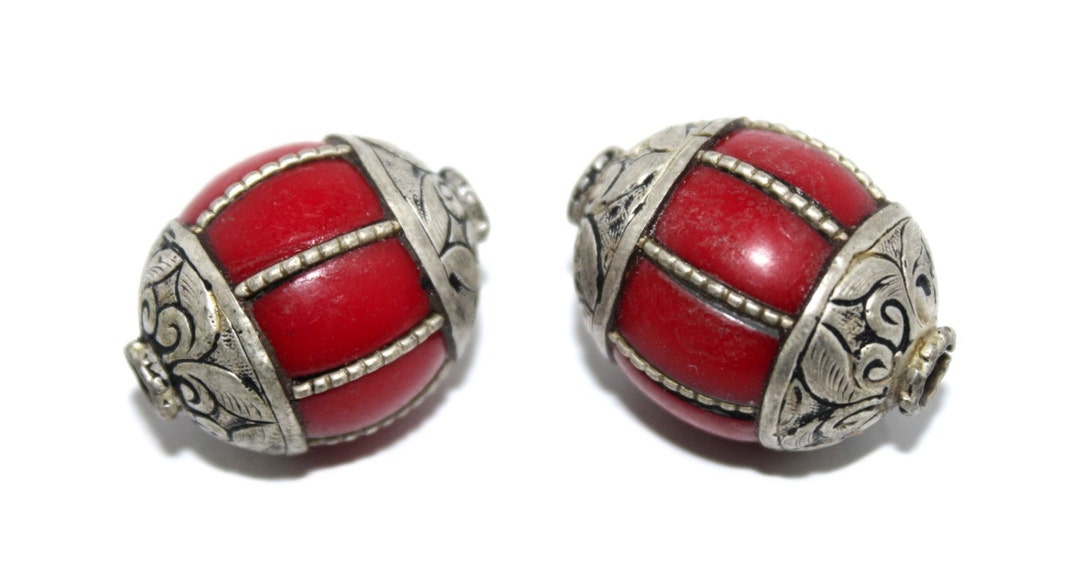 Red Howlite Stone Beads 2 Beads Nepalese Beads Tibetan Beads Tibet ...