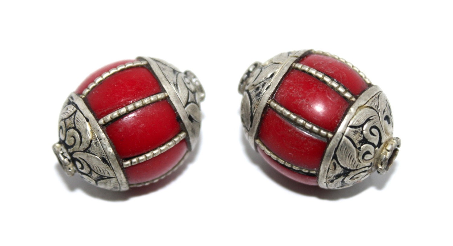Red Howlite Stone Beads (2 Beads) Nepalese Beads Tibetan Beads Tibet ...