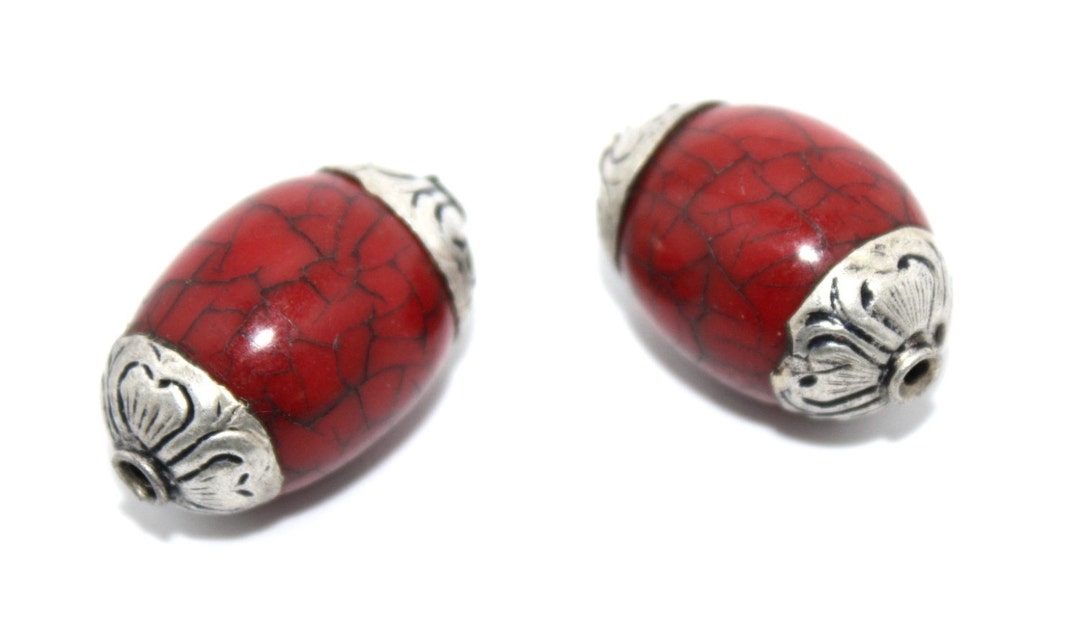 Red Howlite Stone Beads 2 Beads Nepalese Beads Tibet Beads Tibetan ...