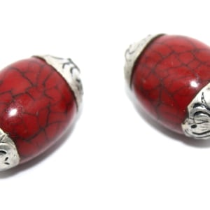 Red Howlite Stone Beads 2 Beads Nepalese Beads Tibet Beads Tibetan ...