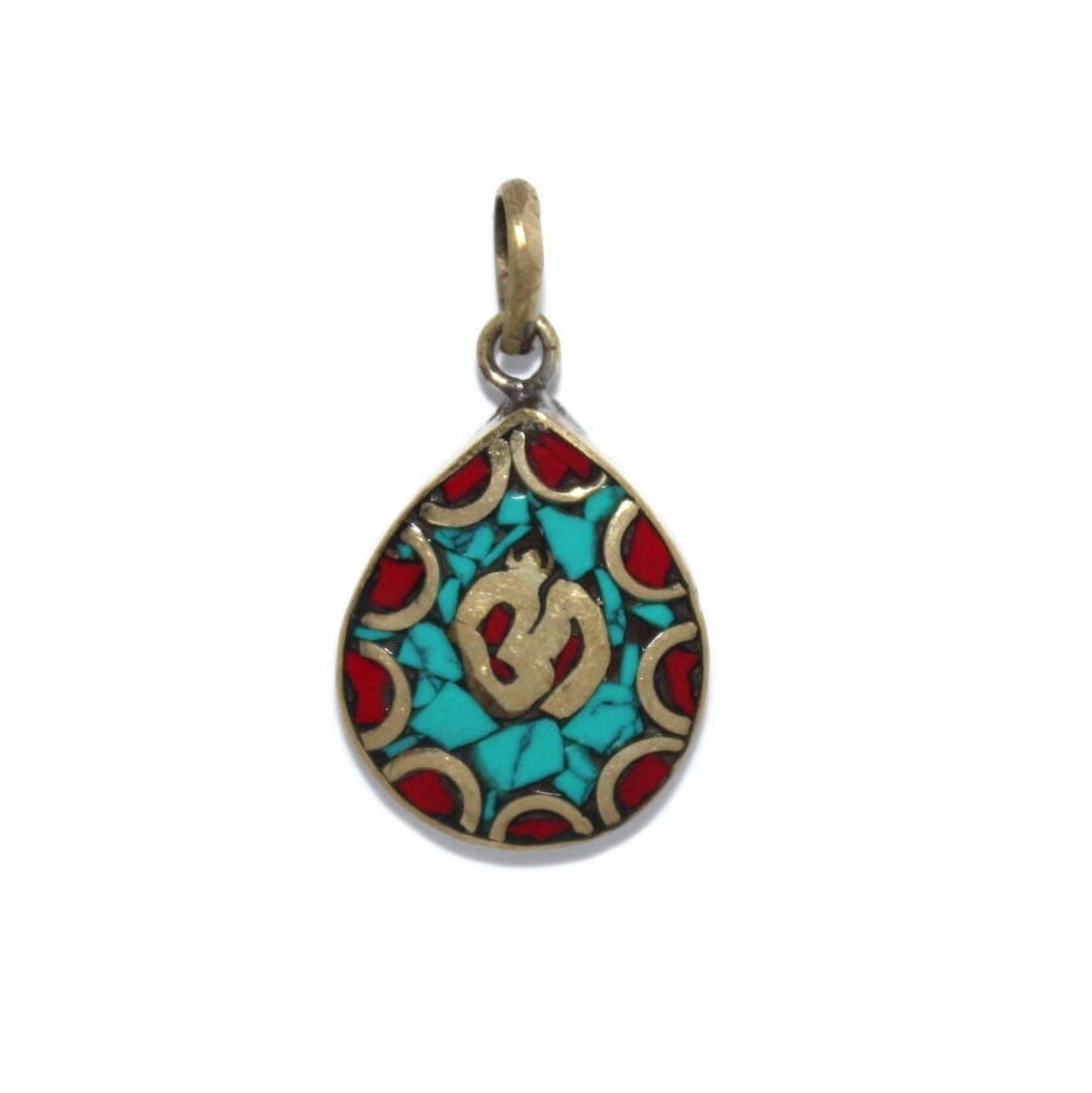 Tibet Pendant Gypsy Pendant Brass Turquoise Pendant Nepalese Pendant ...