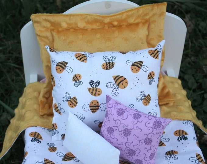 Blaire Bedding Set - Bumble Bee Bedding Set - 18" Doll Bedding ...