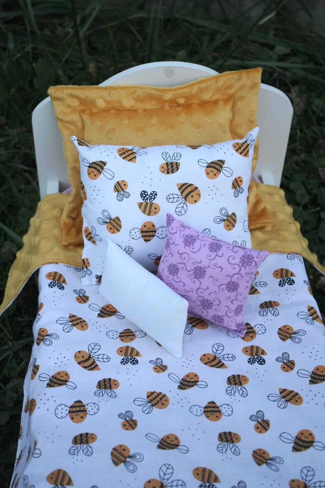 Blaire Bedding Set - Bumble Bee Bedding Set - 18" Doll Bedding ...