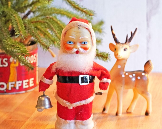 Vintage 1950s Alps Wind up Toy Bell-ringing Santa Claus, 7", Rubber ...