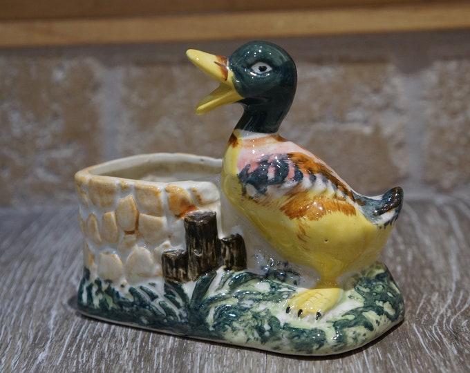 Vintage 1950s Ceramic Mallard and Fieldstone Well Planter, Wonderful ...