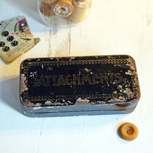Vintage Greist Tucker Black & Gold Metal Attachments Box, Hinged Lid ...