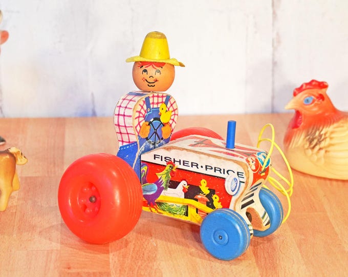 Vintage 1961 Original Fisher Price Tractor Pull Toy, 629, Farmer Sways ...
