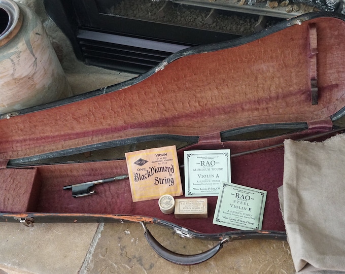 Antique 1910s-1920s Leather Hard Side Violin Case With Contents, Bow ...