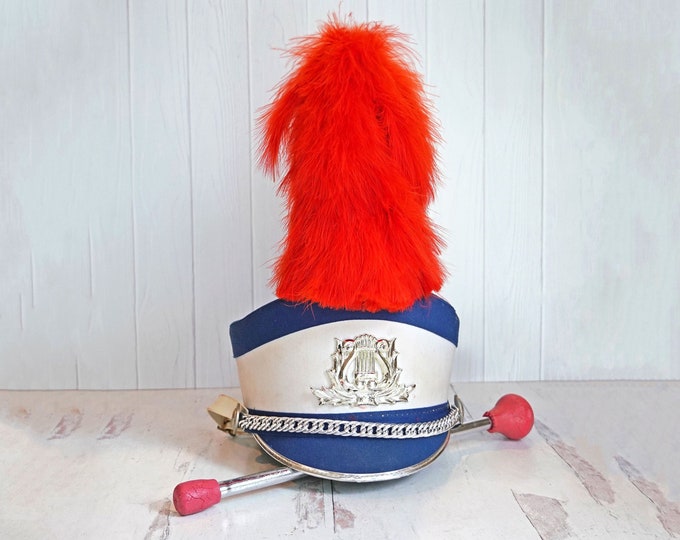 Vintage Marching Band Drum Major Helmet, Red White Blue, Hard Plastic ...
