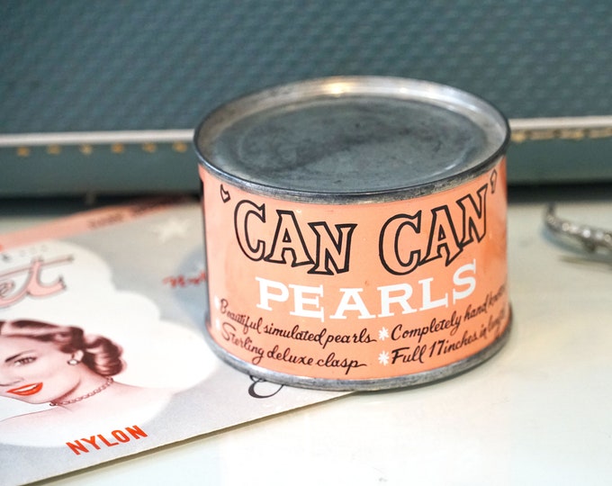 Vintage 1950s Can Can Pearls, Kitschy Pink Canned String of Pearls ...