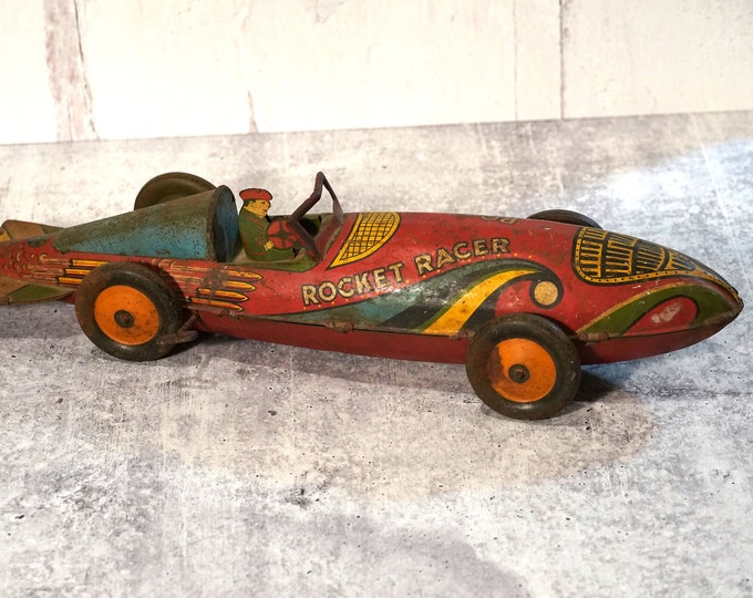 Vintage 1930s Marx Tin Litho, Wind up Rocket Racer, 16, With Driver ...