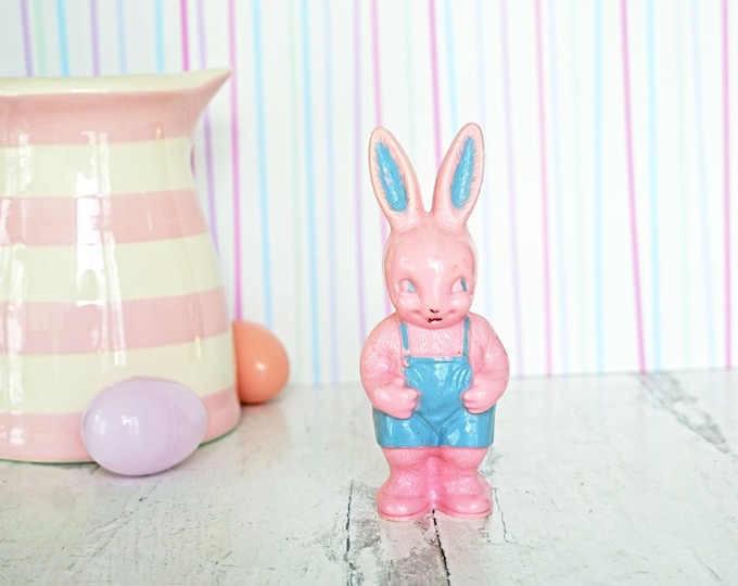 Vintage MCM 1950s Irwin Hard Plastic Pink Easter Bunny Rattle, Blue ...