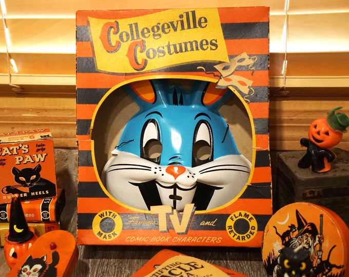 Vintage 1960s Collegeville Costumes Halloween Bugs Bunny Mask and Box ...