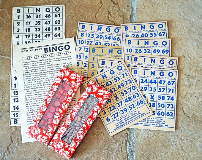 Vintage 1950s Bingo Set for Play, Display, Assemblage, Craft Projects ...