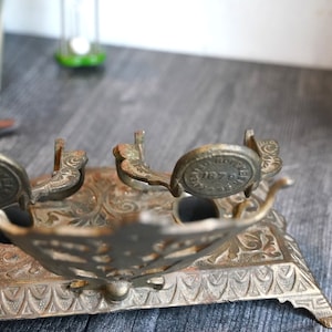 Antique Victorian Cast Iron Ink Stand, Ornate Leaf & Crown Scrollwork ...