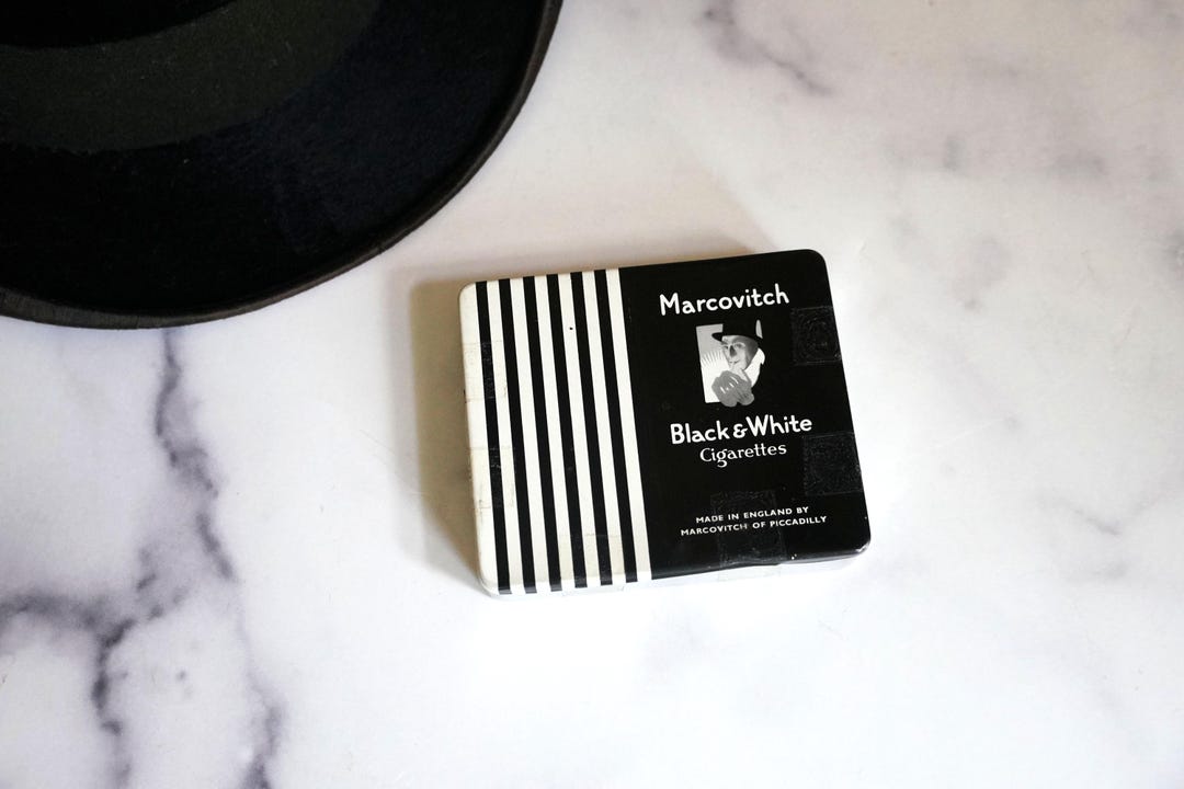 Vintage WWII Era Markovitch Black & White Cigarettes Tin, 20 Cigarette ...
