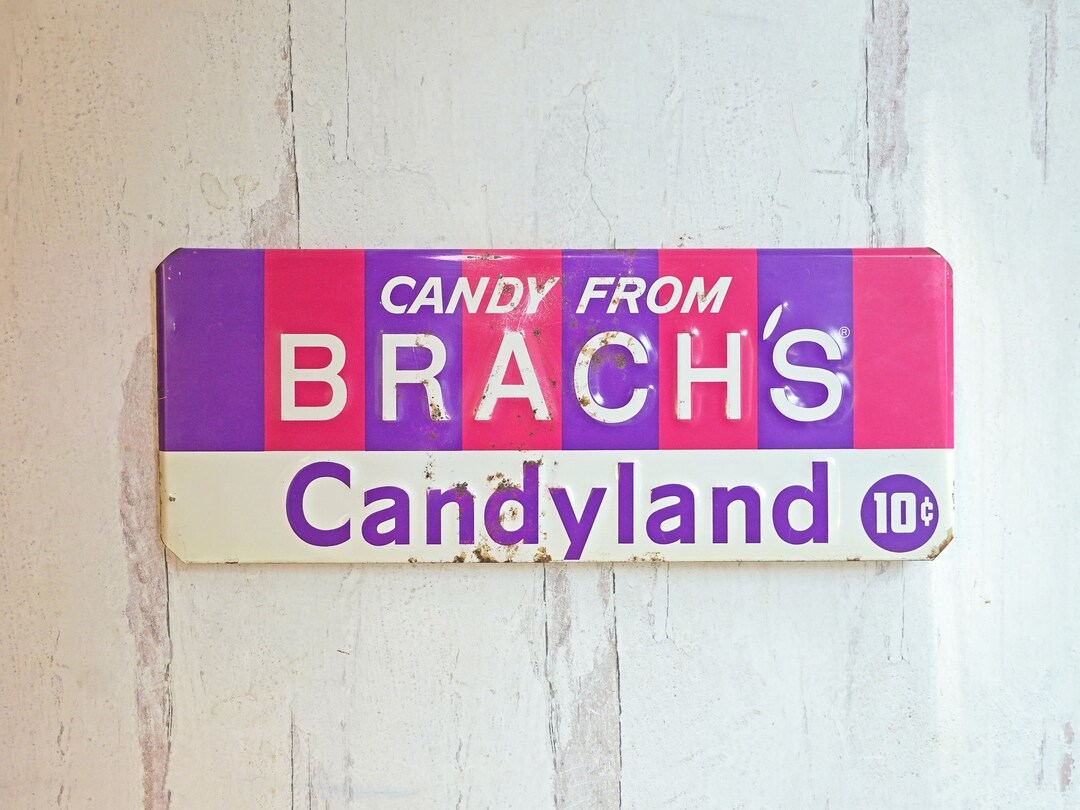 Vintage Metal Brach's Candyland Store Display Sign, Original, Pink ...