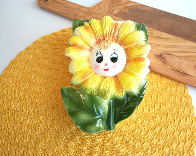 Vintage Py Ceramic Large Sunflower Wall Pocket, 8", Happy ...