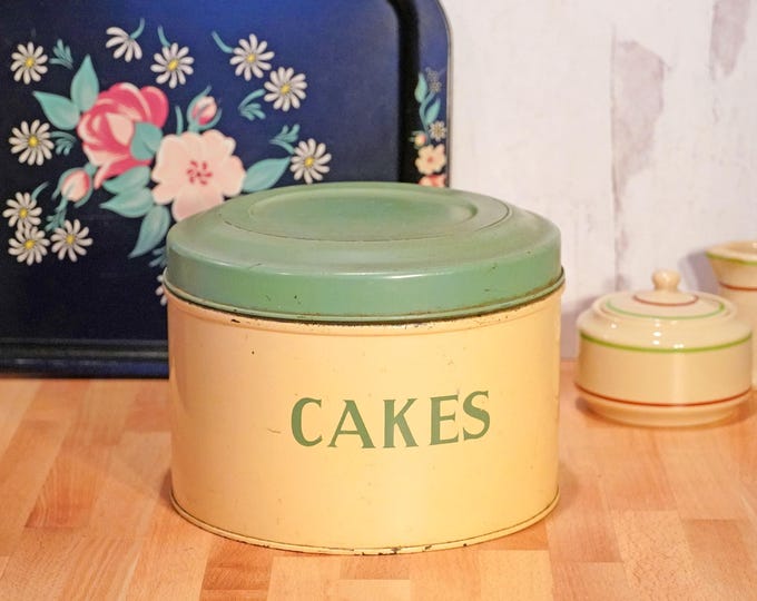Vintage 1950s Tala Cake Tin With Hinged Lid, Sage Green & Cream Metal ...