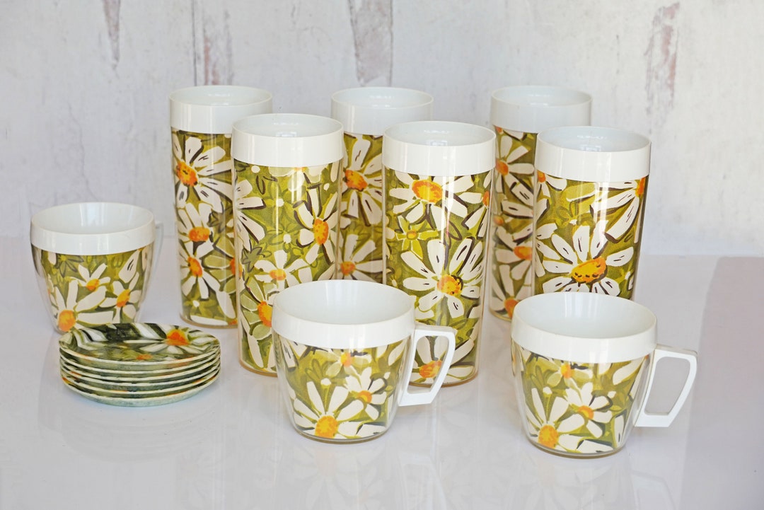 Vintage 1960s 70s West Bend Thermo-serv Daisy Tumblers, Set of 6, 10 Oz ...