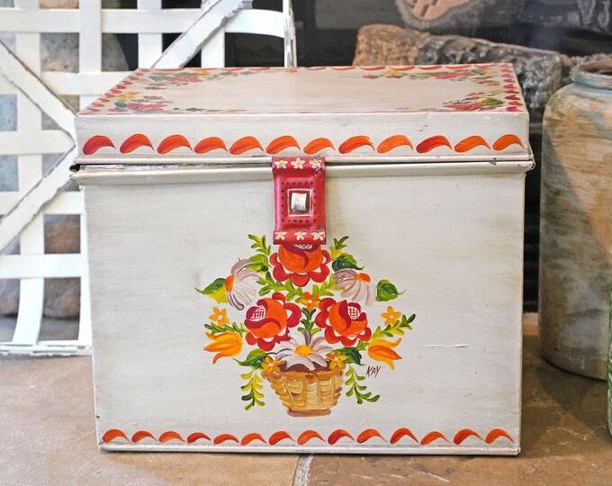 Vintage 1940s Kraemer Tole Painted Metal Bread Box, 14", Hand-painted ...