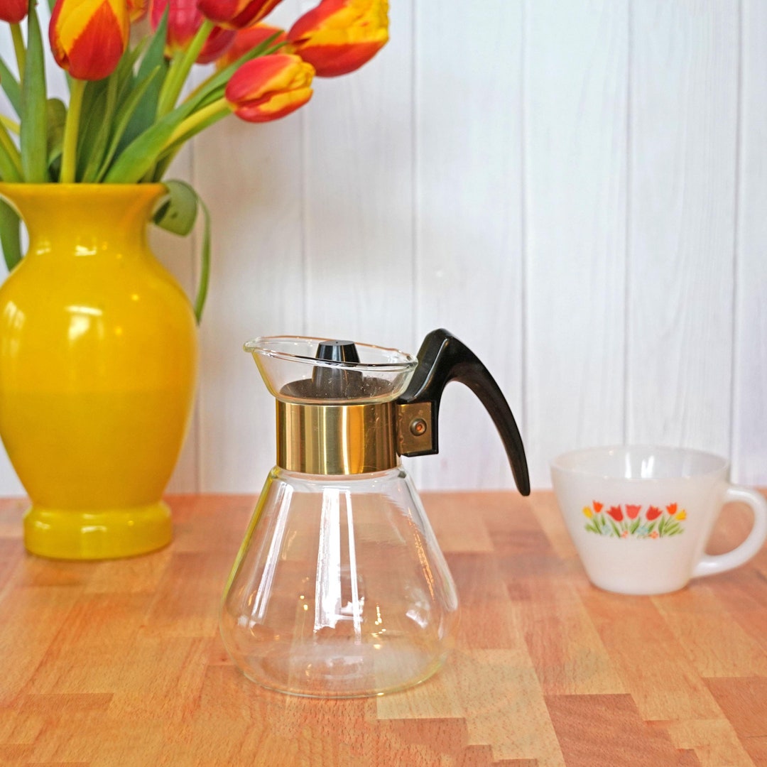 Vintage Mid Century Corning Glass Syrup or Cream Pitcher, Black Acrylic ...